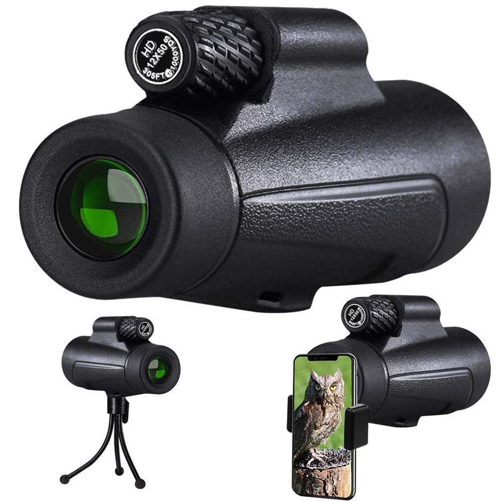 Hd Durable Monocular Telescope 12X50 Hd High Power Lens with Smart Phone Amount Tripod Waterproof Bak4 Prism Fmc