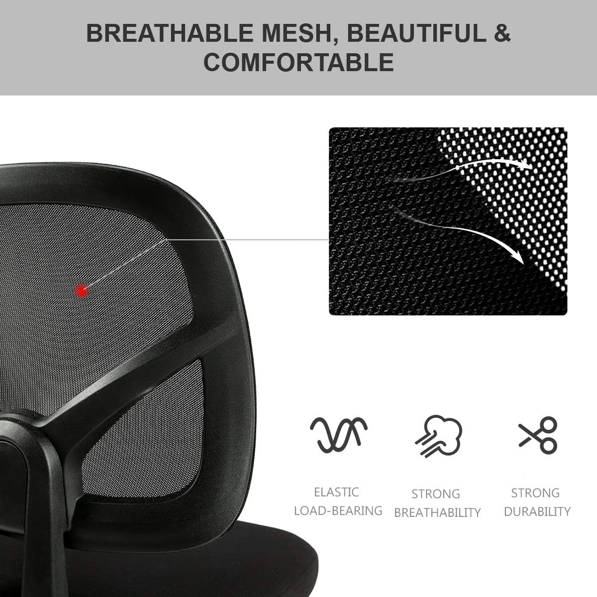 Hbada Home Office Desk Chair with Flip Up Arm, Breathable Mesh Back Lumbar Support Task Chair, Ergonomic Office Chair with Adjustable Height & PU Wheels, Swivel Computer Desk Chair, Black