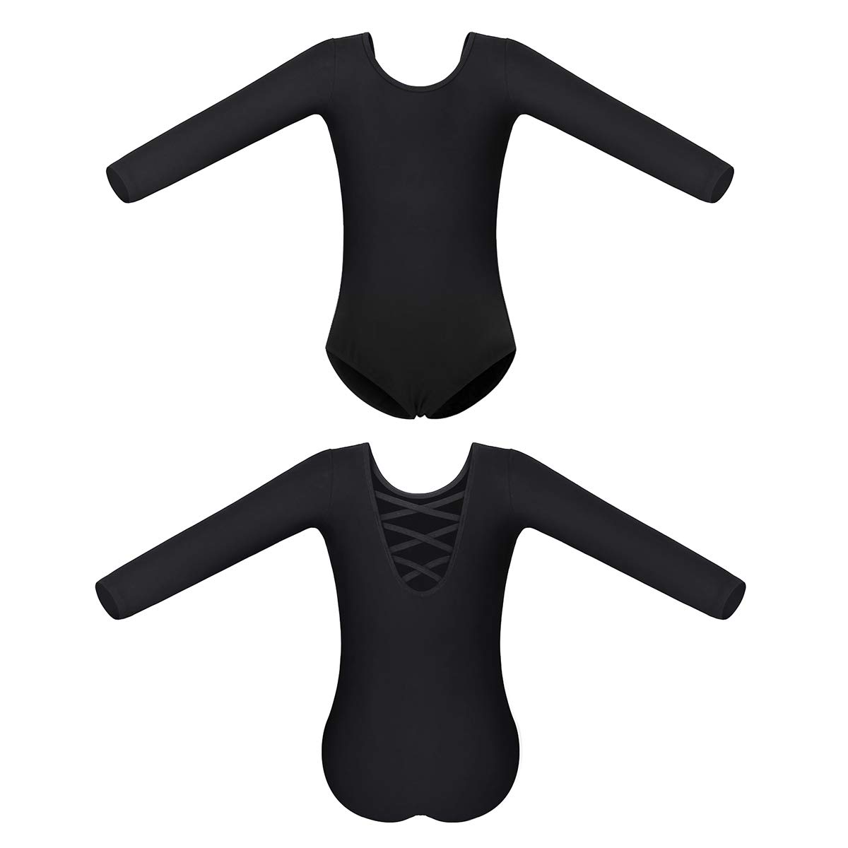HiDance Ballet Leotards, Girls' Classic Long Sleeve Leotards, Crisscross Straps Back Dance Tops Black 110
