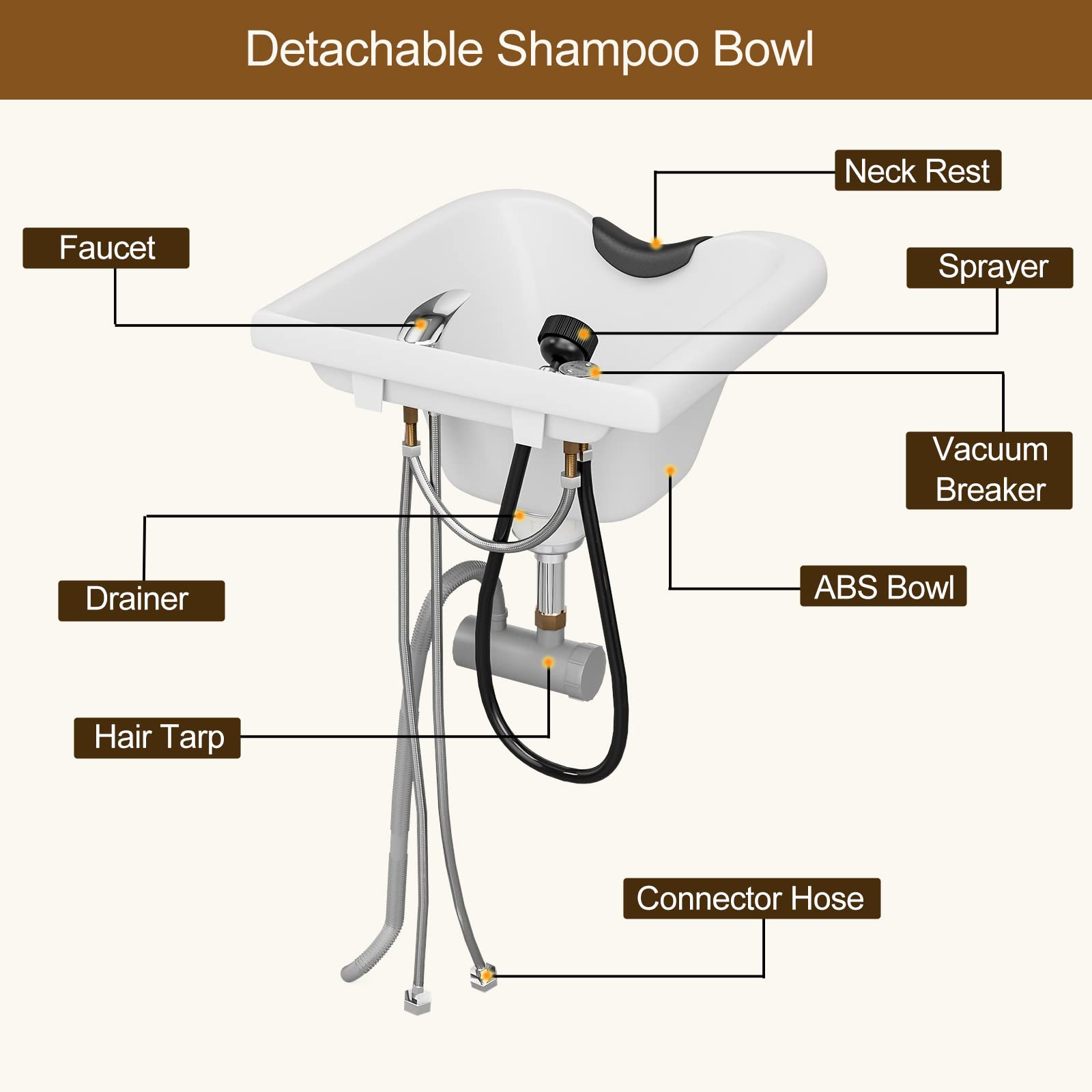 Paddie White Shampoo Backwash Station for Salons, Salon Station with Shampoo Bowl, Suitable Height match with Shampoo Chair
