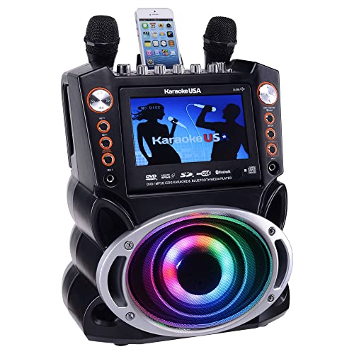 Karaoke USA GF946 GF946 DVD/CD+G/MP3+G Bluetooth 35-Watt Karaoke System with 7-Inch TFT Digital Color Screen, LED Lights, HDMI Output, and 2 Microphones (Black)