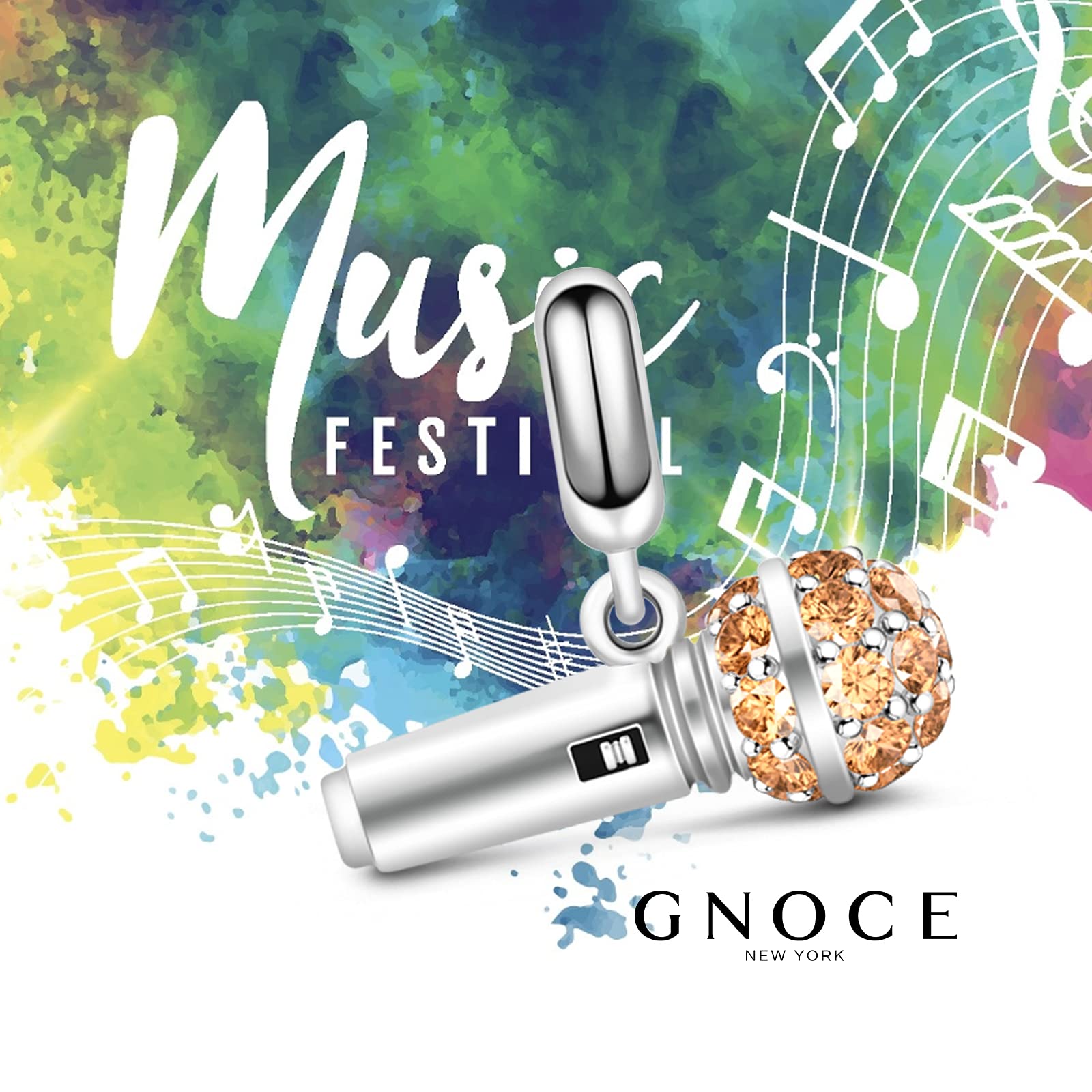 GNOCE Microphone Charm 925 Sterling Silver Singing in Life Mini Microphone with Cubic Zirconia Dangle Charm Pendant for Bracelet/Necklace Jewelry Gift for Women
