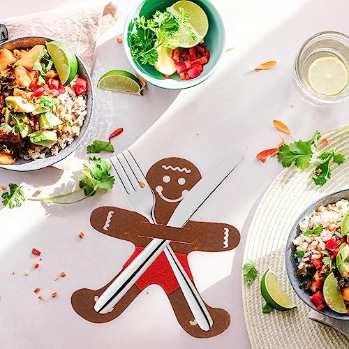 HOLIDYOYO 12Pcs Christmas Silverware Holders Fabric Gingerbread Man Shaped Cutlery Holder Pouch Bag Knife Fork Spoon Cover Tableware Holder for Christmas Party Table Decoration