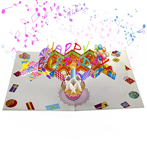 SONGCHEER Birthday Card, Light & MusicPop Up Birthday Cards 3D Blowable Candle Birthday Cards Blow Out LED Light Candle, Play Happy Birthday Song Musical Gift Cardfor Women Men Wife HusbandMom Dad