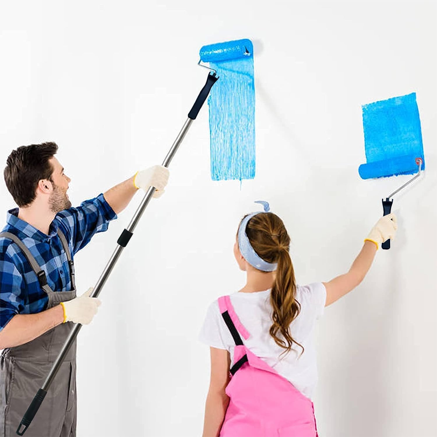Paint Roller,6 FT Brush kit Multi-Function Paint Roller kit with House Paint Roller Brush Stainless Steel Pole, Deck Stain Brush, Mural Brush for Decking Paints, with 2 Paint Roller Covers