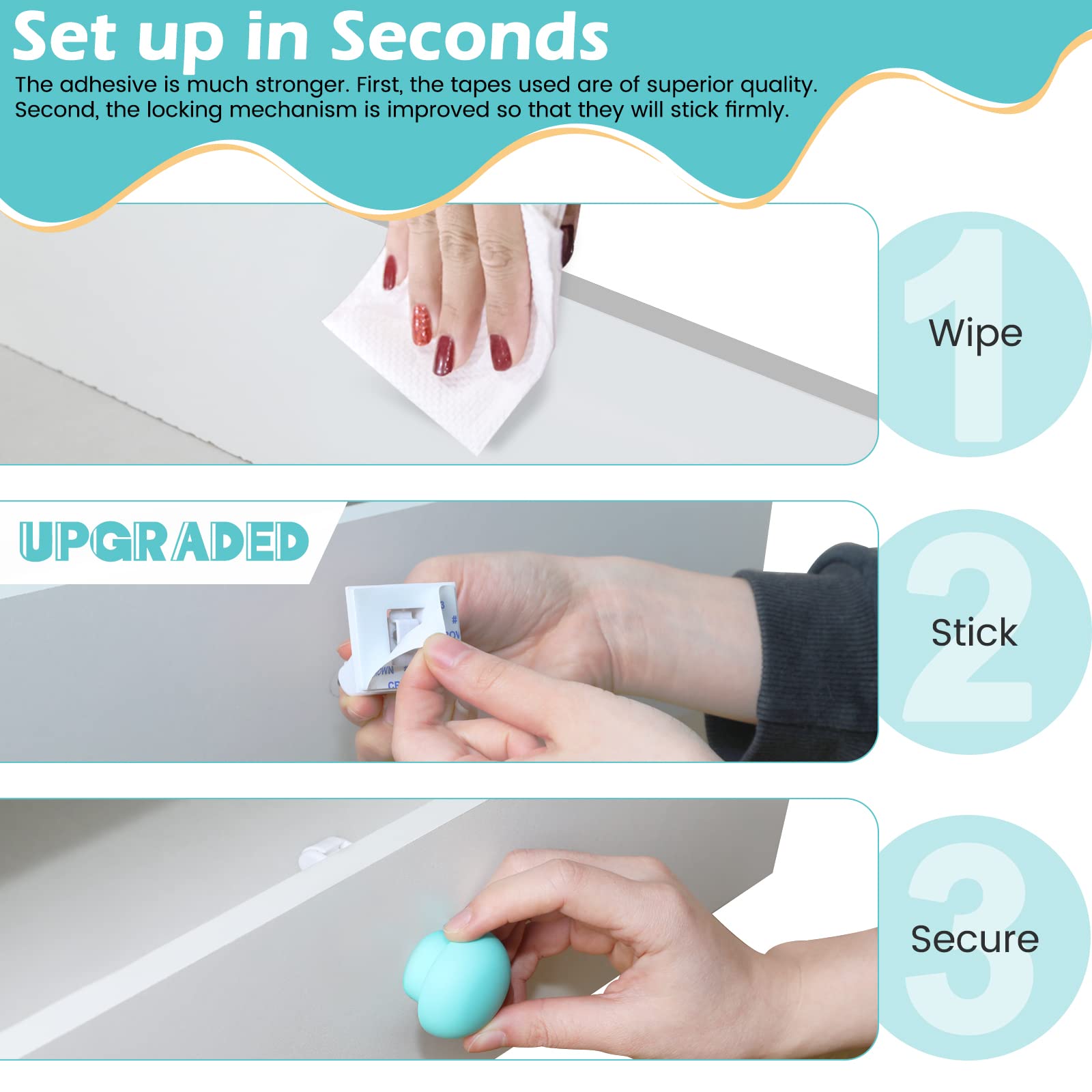 Magnetic Cabinet Locks Baby Proofing 12 Pack, Children Proof Cupboard Drawers Latches, Adhesive Easy Installation No Drilling Required(12 Locks and 2 Keys)