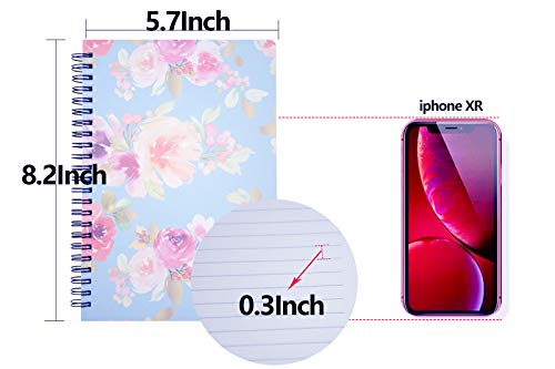 Yansanido Spiral Notebook, 4 Pcs A5 Thick Flower Design Hardcover 8mm Ruled 4 Color 80 Sheets -160 Pages Journals for Study and Notes (flower)