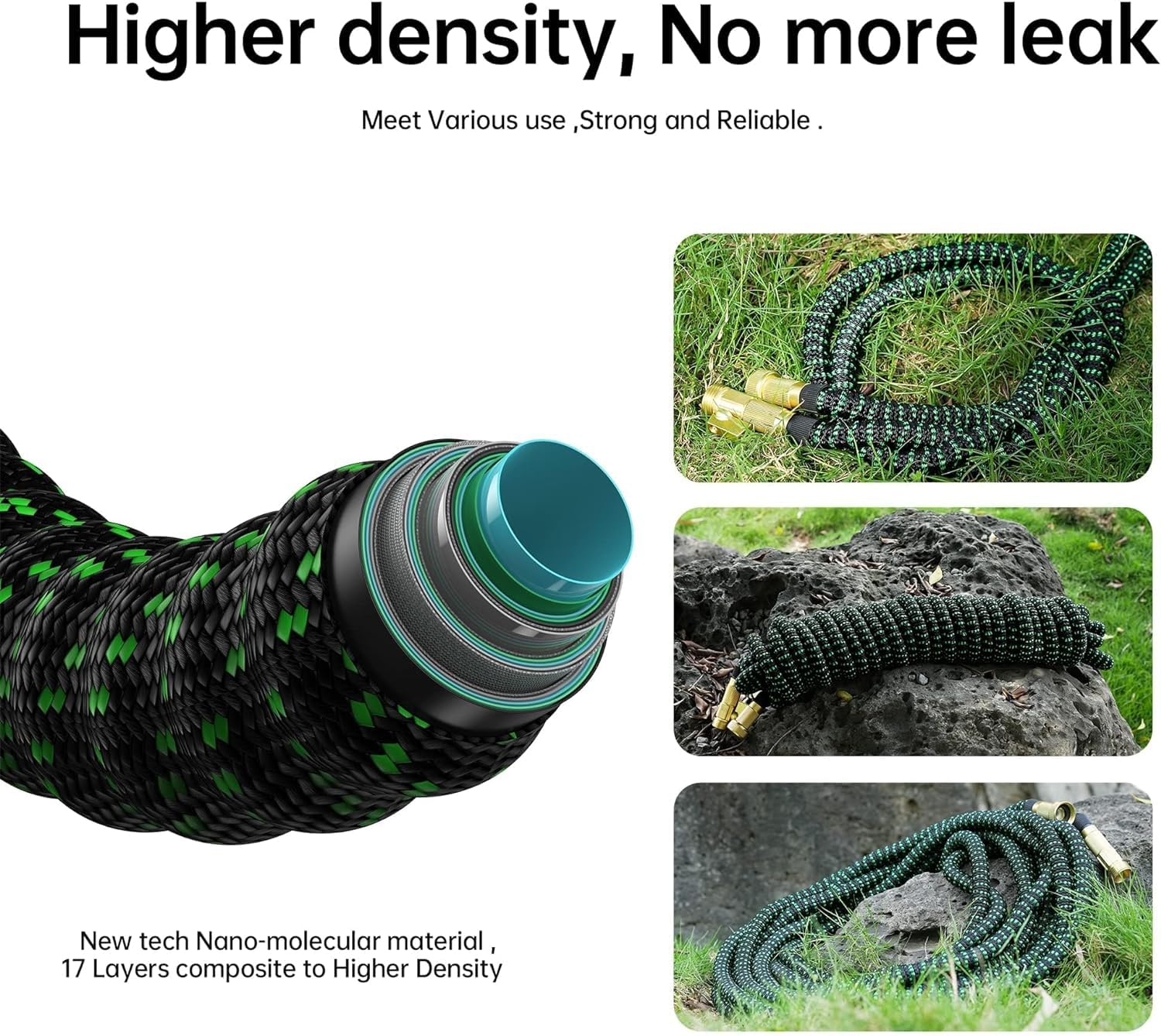 LousiRoo Premium 100ft Expandable Garden Hose Set - Durable 3750D Fabric, 4-Layer Latex Core, Strong Brass Connectors - 10 Spray Nozzles & Convenient Storage Bag Included