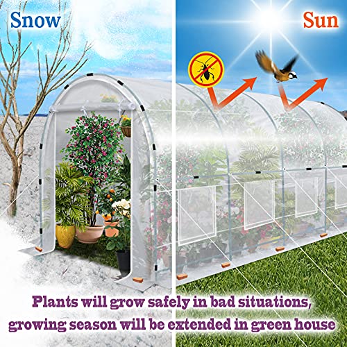 YardGrow Half Transparent Walk-in Plant Greenhouse Heavy Duty Garden Tunnel Tent with ABS Clamps (16'X7'X7')