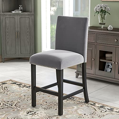 WOZNLA Room 5-Piece Counter Height Dining Set, Square Faux Marble Table with 4 Comfortable Upholstered Chairs, Small Family Kitchen Gathering, Gray