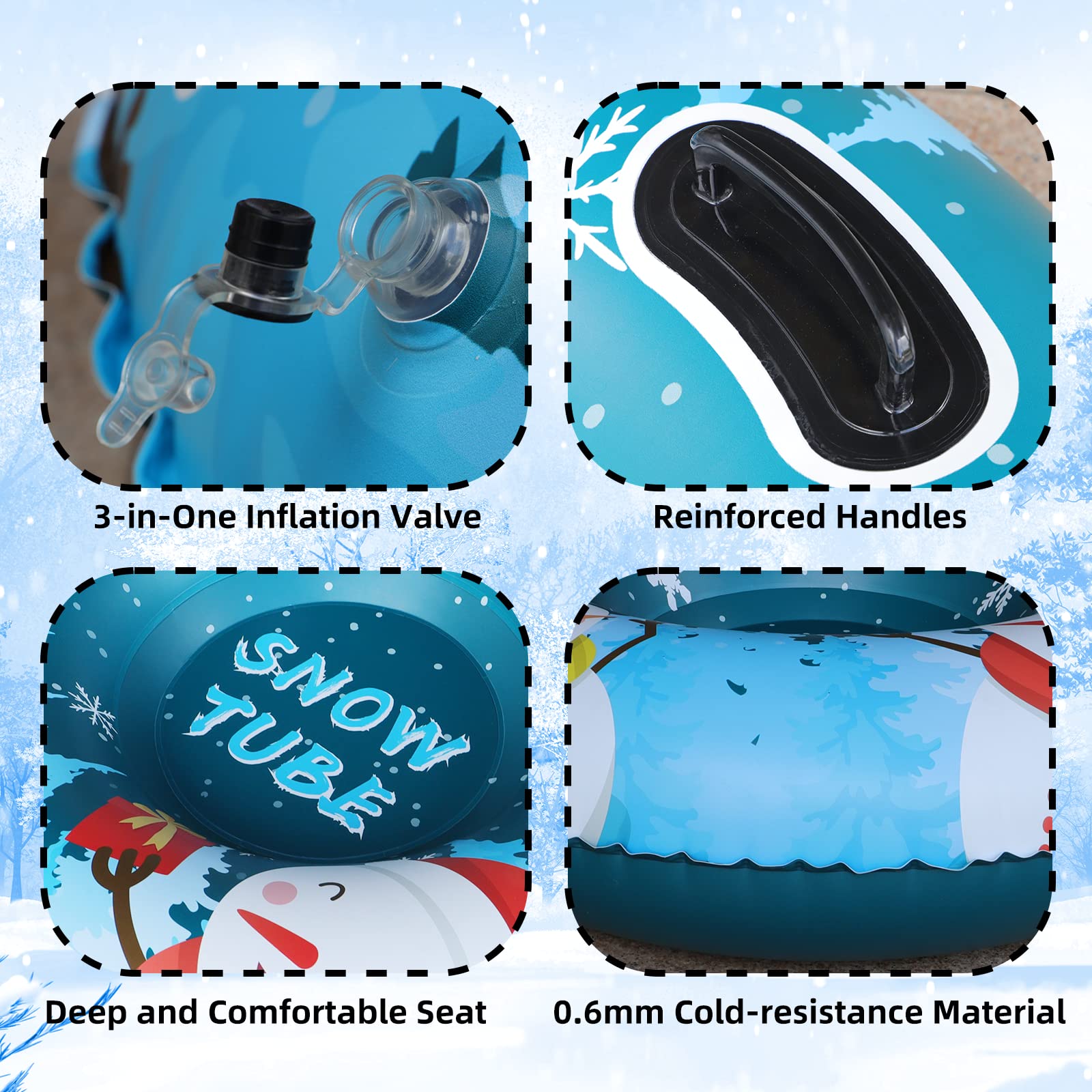 Josen Snow Tubes, Large Inflatable Snow Sleds Heavy Duty Sledding Snowboard with Sturdy Handles for Winter Outdoor Fun