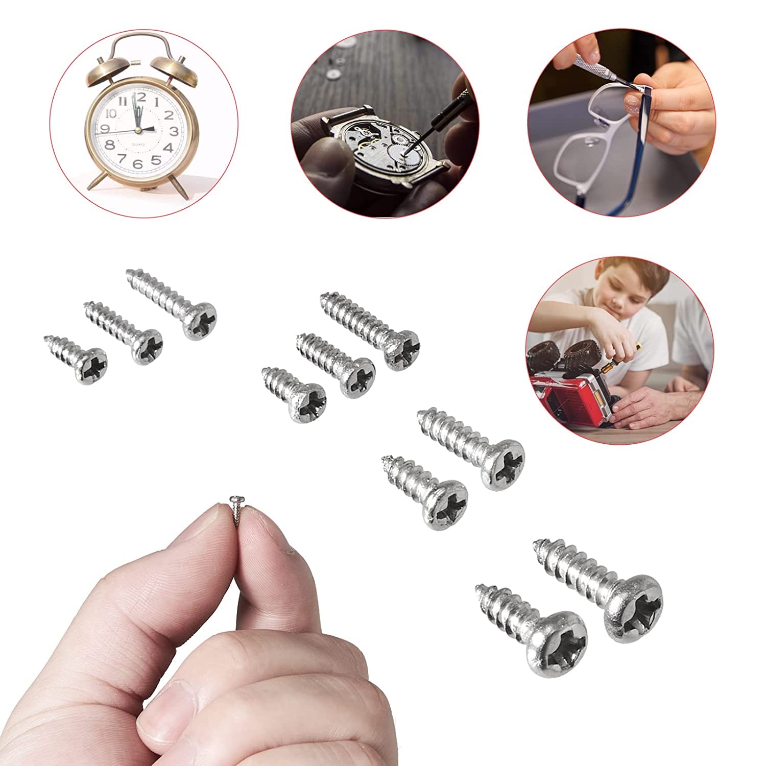 Persberg 1200 pcs 12 Kinds Small Multi-Purpose Mini Screw Assortment kit, M1 M1.2 M1.4 M1.7 Phillips Pan Head Micro Screws Self-Tapping Electronic Glasses Small Metric, Stainless Steel 304 PA (290)
