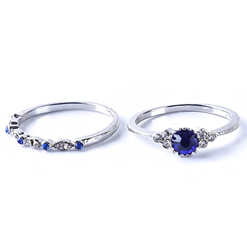 Iumer Women Artificial Zircon Ring Two-piece Ring Inlaid Rhinestones Birthday Gift Size 6-10 (blue, size 8)