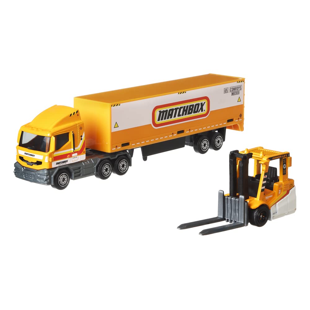 Matchbox Convoys Collectible Cars Die-cast Series - MBX Cabover & Box Trailer with Power Lift Forklift