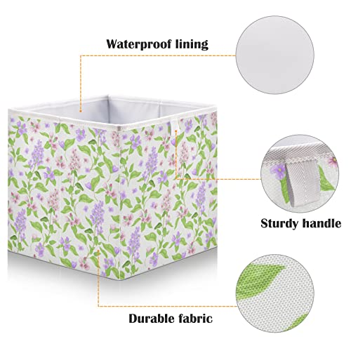 Kigai Purple Pink Flowers Rectangular Storage Bins - 15.8 x 10.6 x 7 in Large Foldable Rectangular Organizer Storage Basket for Home Office, Nursery, Shelf, Closet