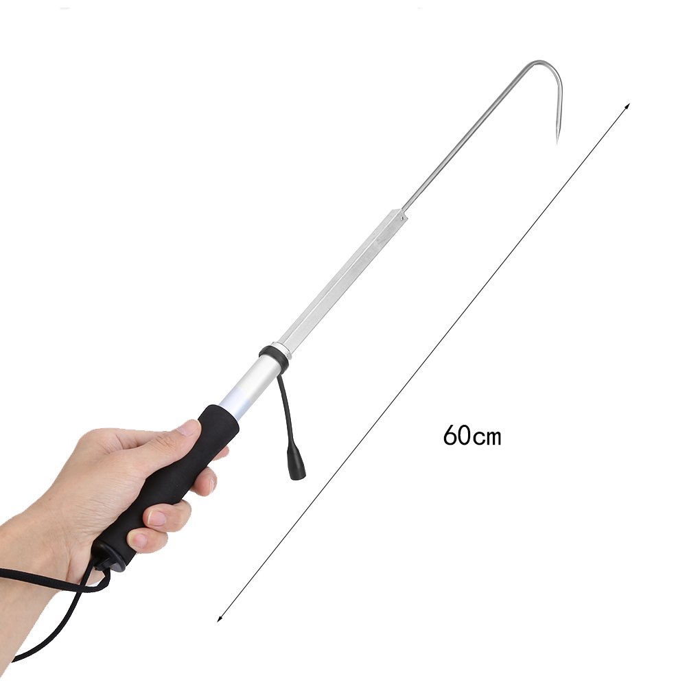 Luqeeg Telescopic Fish Gaff with Stainless Sea Fishing Spear Hook Tackle Lightweight Pole with Ergonomic Grips and Lanyard for Saltwater Offshore Ice Tool