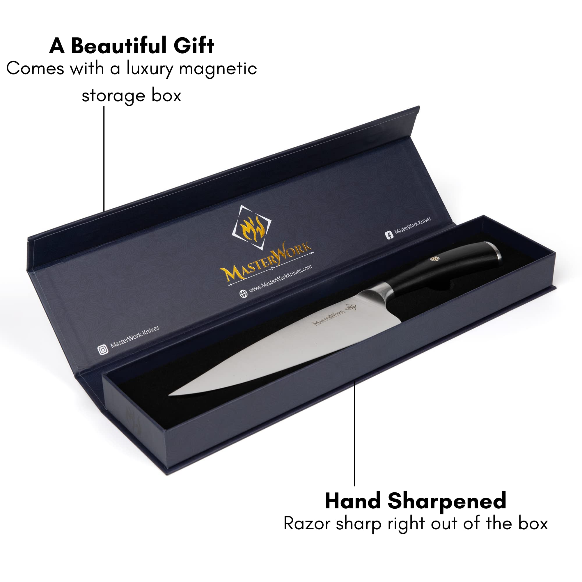 MasterWork Origin Series Chef Knife - 8 Inch Full Tang Blade - Forged High Carbon German Stainless Steel - Professional Ultra Sharp Kitchen Knife