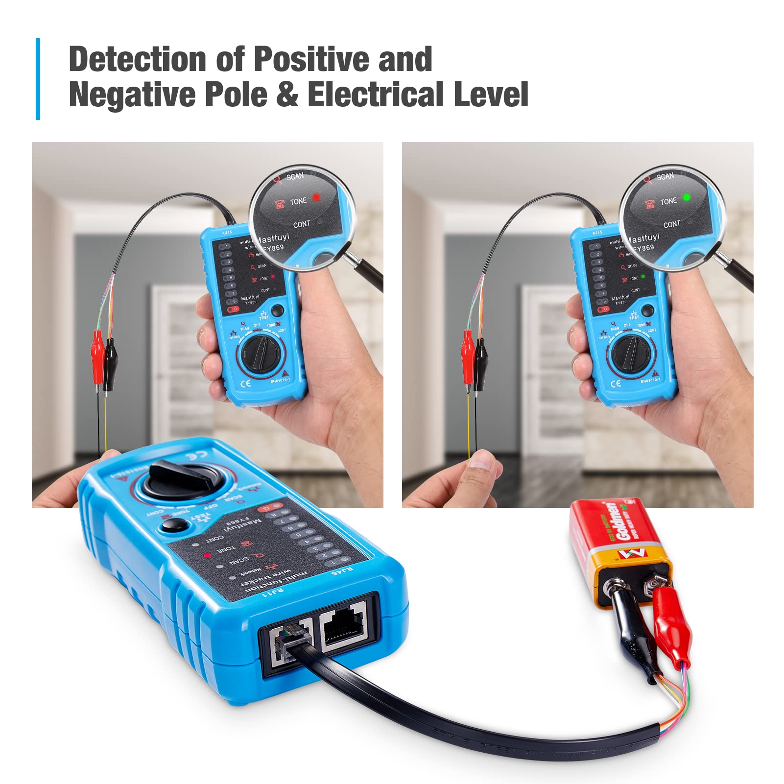 Mastfuyi Network Cable Tester, Cable Tracer with Probe Tone, RJ11 RJ45 Line Finder, Wire Tracker Multifunction, Ethernet LAN Network Cat5 Cat6 Cable Maintenance Collation, Telephone Line Test