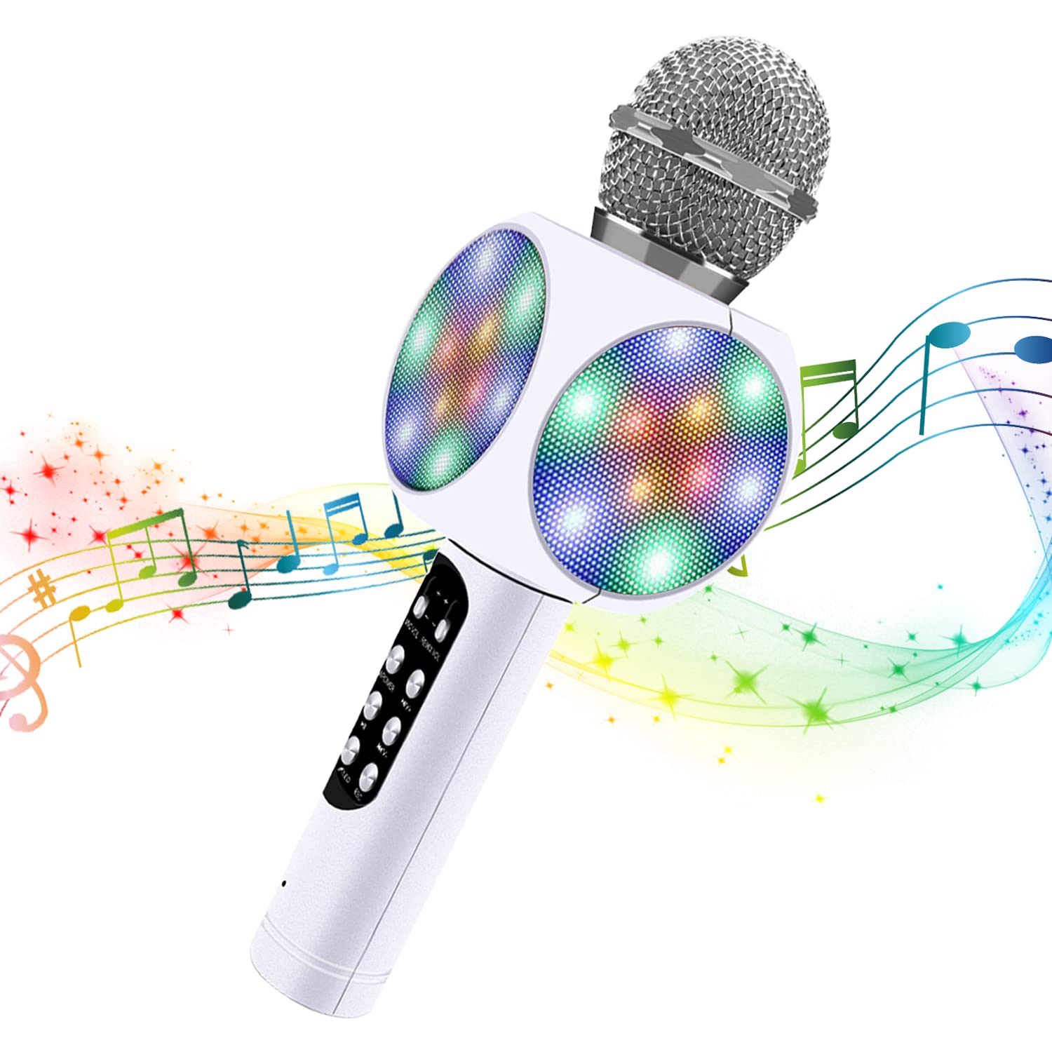 iUse Wireless Karaoke Mic speaker Bluetooth Microphone, 4-in-1 Portable Singing Handheld Karaoke Machine with LED Lights for all smartphones, Gift for Children All Ages Party Birthday KTV (White)