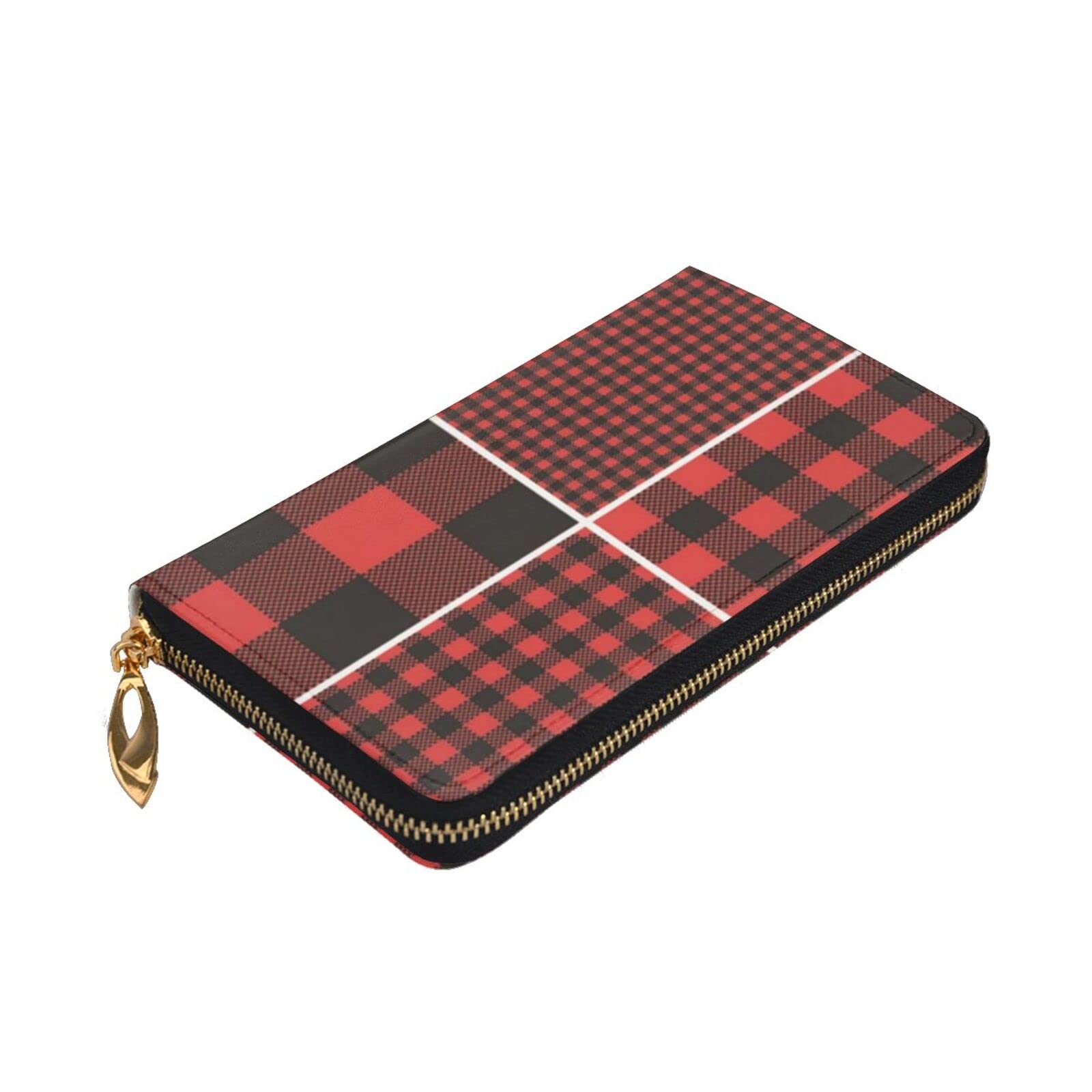 Long Handbag Purse Wristlet Bag Card Holder Wallet-Red Buffalo Check Plaid Leather Wallet For Women Men, One Size
