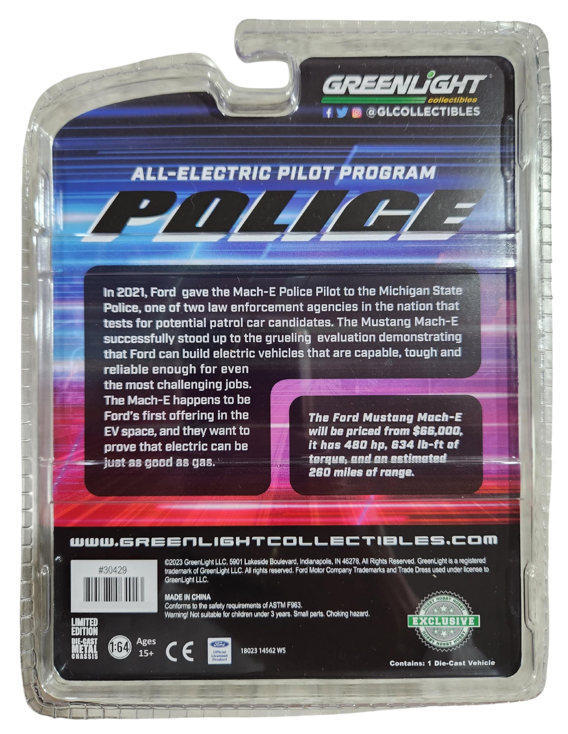 Greenlight 30429 2022 Ford Mustang Mach-E Police GT Performance Edition - All-Electric Pilot Program Pilot Vehicle (Hobby Exclusive) 1/64 Scale