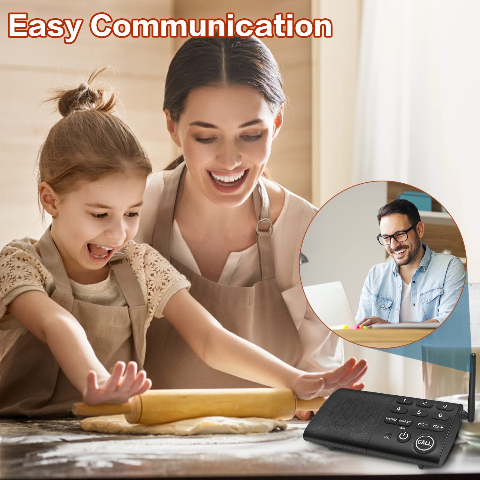 Hosmart Full Duplex Wireless Intercom System, Two -Way Communication for Home and Office,Hands Free, Portable intercom, with Crystal Clear Sound, 1000 feet Range(Incompatible with Previous Version)