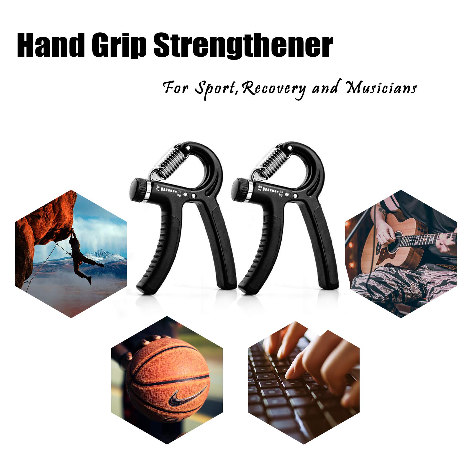 HOONSO 2 Pack Hand Grip Exerciser Strengthener Wrist Strength Trainer Adjustable Resistance 22~132 lbs for Hand Exerciser
