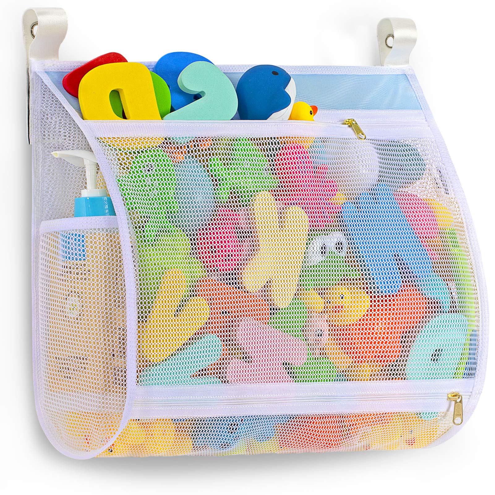 Mesh Bath Toy Storage for Tub，Multiple Suspension Modes，Easy to takebath Toy Storage，Extra Large Capacity Bath Toy Holder，Have Quick-Drying and Breathable
