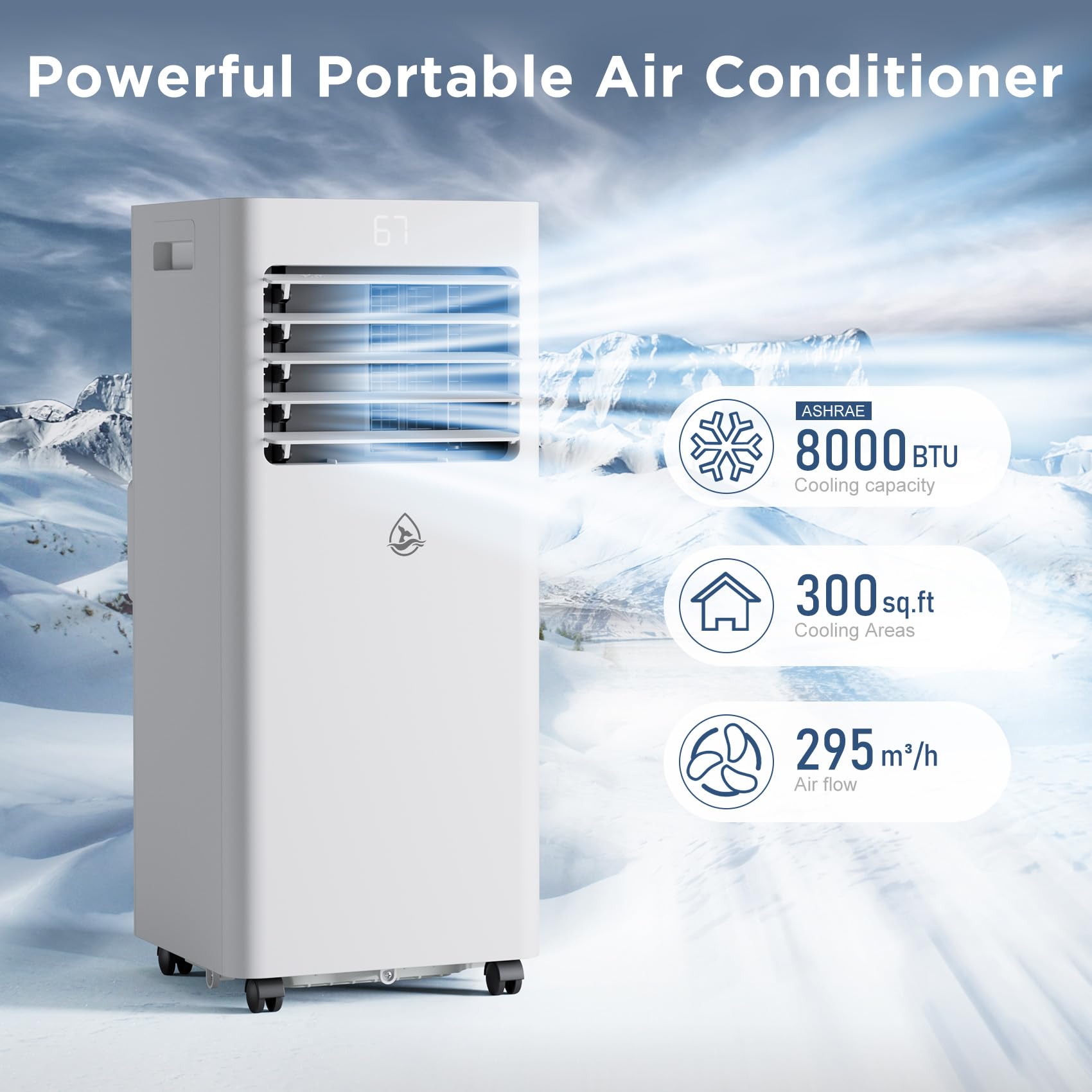 LUBAIR 8,000 BTU Portable Air Conditioners for Large Room, 3-1 AC Unit with Remote Control, Easy Window Installation Kit, Built-in Dehumidifier, Fan