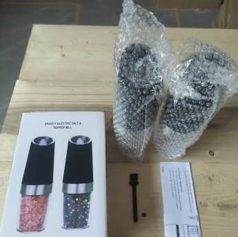 Gravity Electric Pepper and Salt Grinder Set, Adjustable Coarseness, Battery Powered with LED Light, One Hand Automatic Operation, Stainless Steel Black, 2 Pack