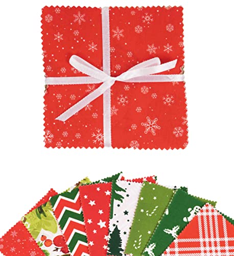 Soimoi Christmas Print Precut 5-inch Cotton Fabric Quilting Squares Charm Pack DIY Patchwork Sewing Craft- Red & Green