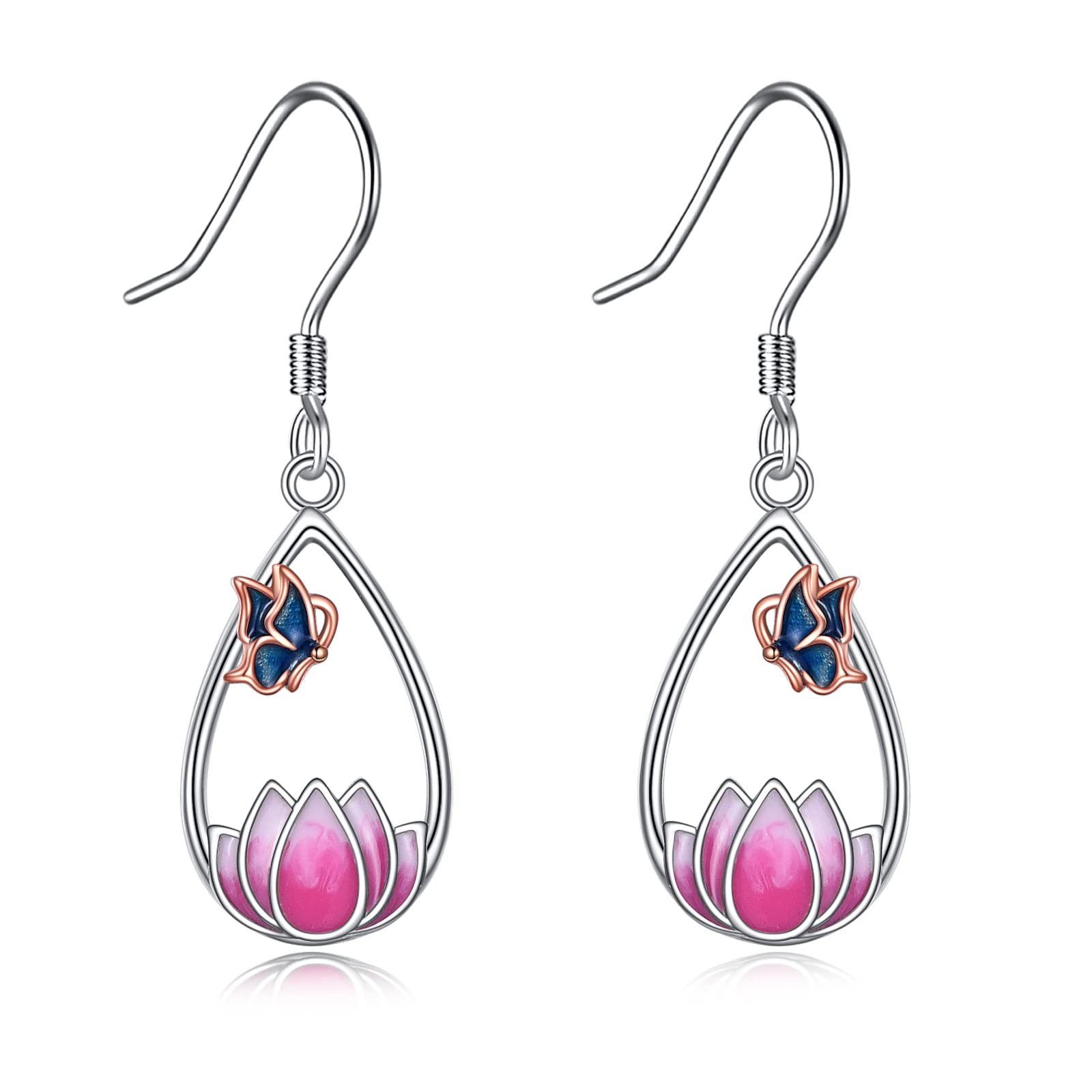 Lotus Earrings Sterling Silver S925 Hypoallergenic Lotus Flower Dangle Earrings for Mother's Day Jewelry For Women