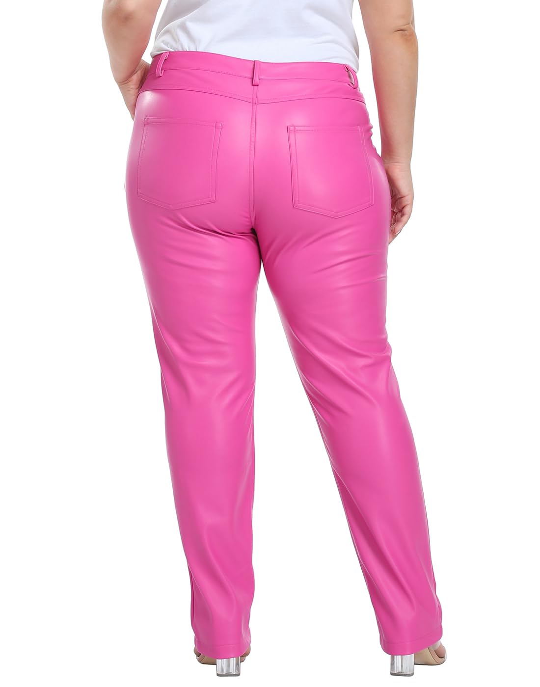 HDE Women's Plus Size Faux Leather Pants High Waist Straight Leg Pant w/Pockets Hot Pink - 1X