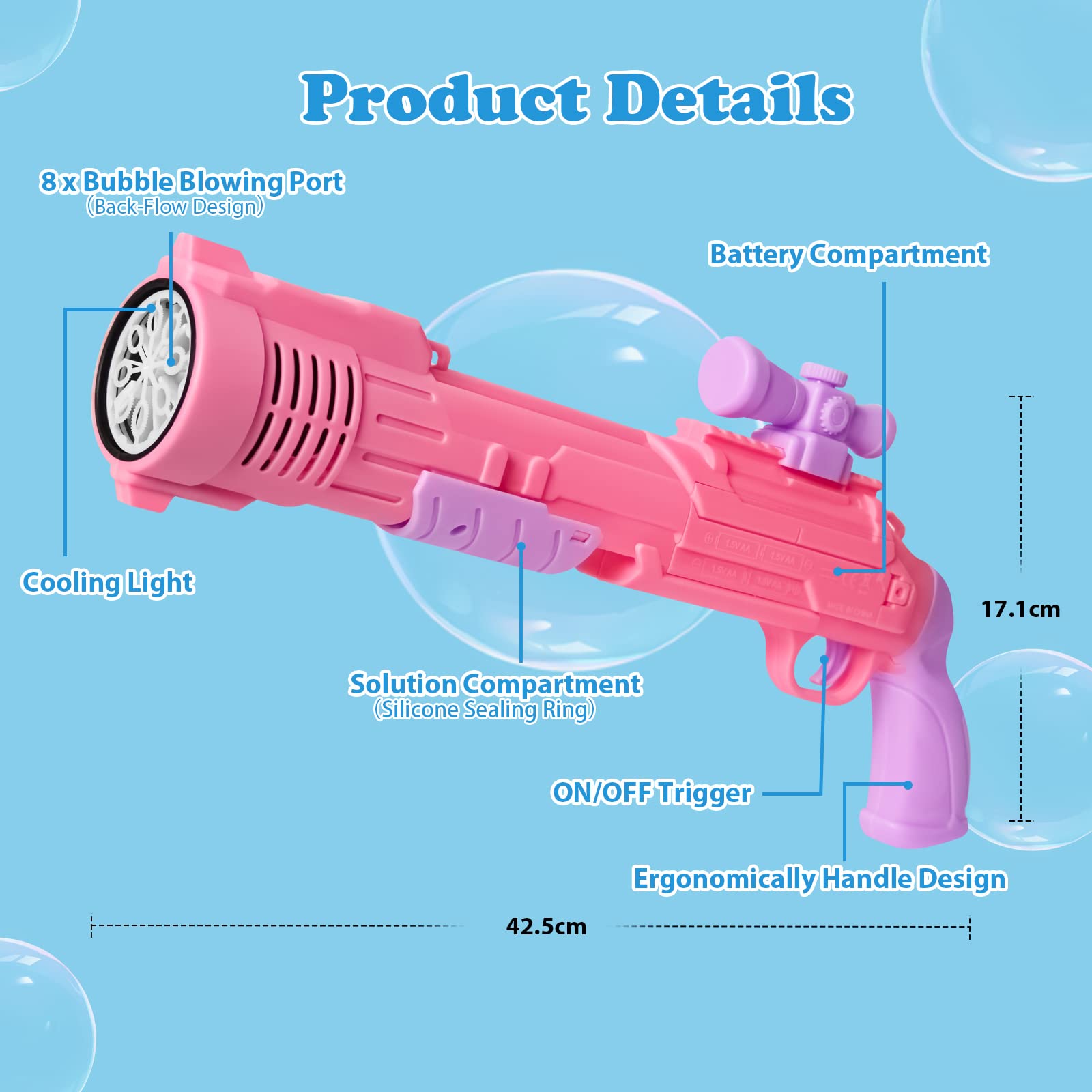 GreatPro Rifle Bubble Gun, Bubble Machine Bubble Shooter for Kids with Bubbles 5000+ Per Minute with Bubble Solution*2 for Outdoors Activity/Party/Birthday Gift, Bubble Blower Toys for Kids/Toddlers