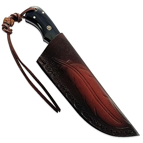 Handmade Damascus Hunting Knife with Sheath - Fixed Blade Hunting Knives for Men - Walnut Wood Handle Fixed Blade EDC Knife With Leather Sheath - Bushcraft Knives, Camping Knife Survival