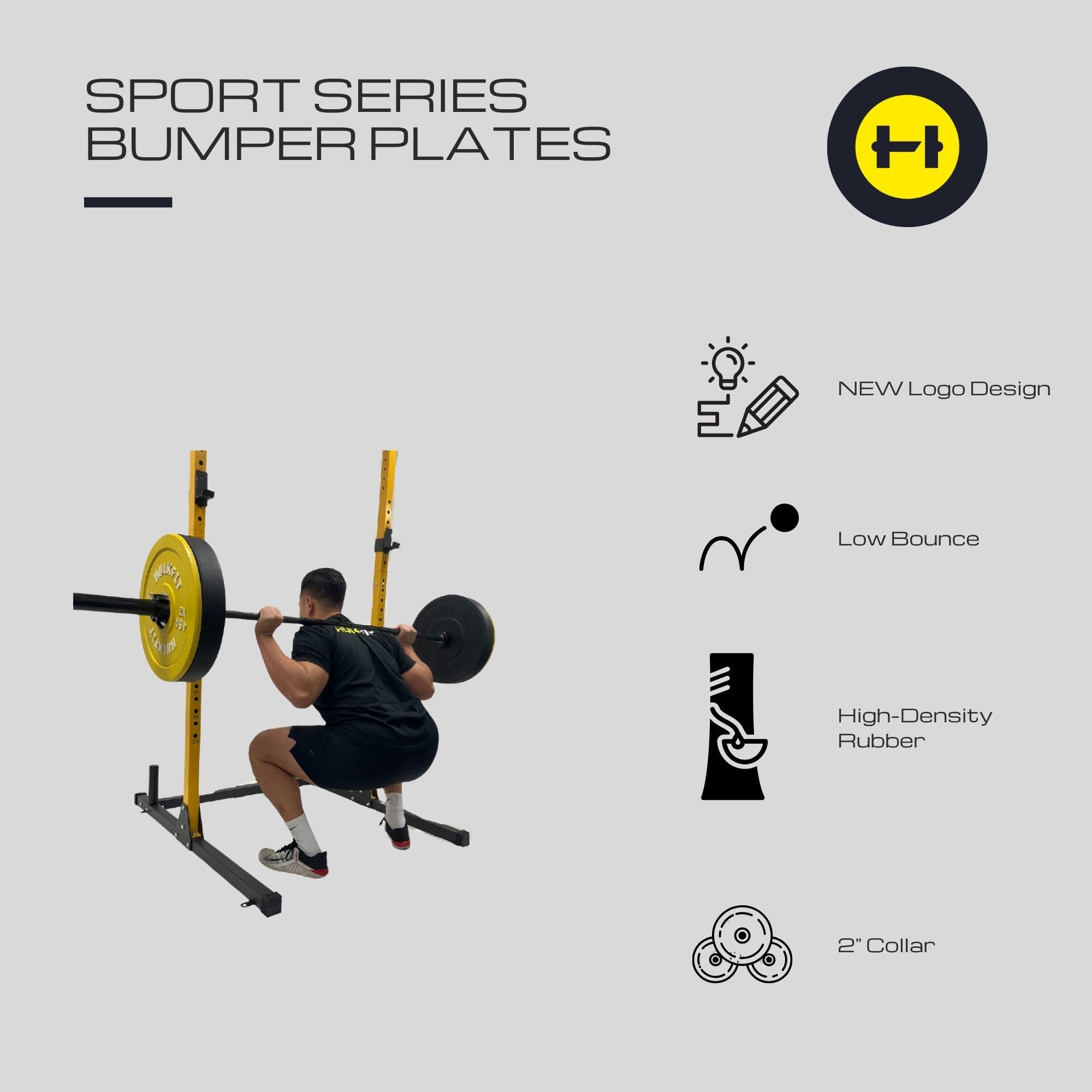 HulkFit Sport Series 2" Olympic Shock Absorbing Rubber Bumper Weight Plates for Barbells - Black 25 lb Single