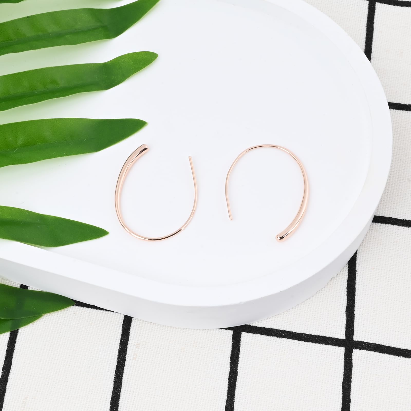 Handmade Pull Through Earrings Rose Gold Earrings Hypoallergenic Drop Open Hoop Earrings Dangle Threader Silver Earrings for Women Trendy