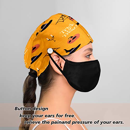 Gourd-Shaped Working Caps with Upgrade Sweatband Adjustable Hats Working Cap with Button Halloween Pumpkin & Hat-01 Unisex Head Cover
