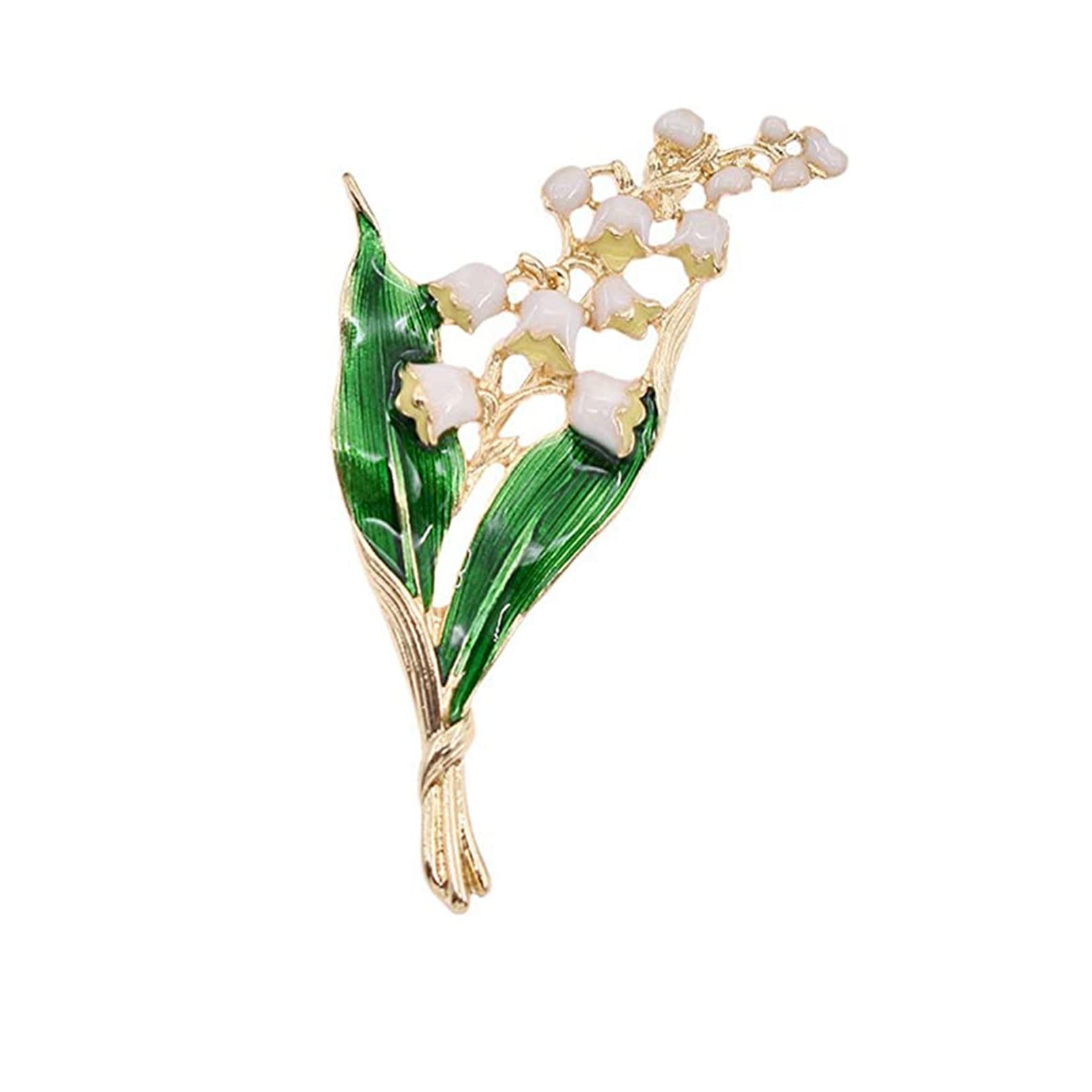 JUNYY Vintage Enamel Leaf Lily Valley Brooch Women Handmade Elegant Party Breastpins Lapel Corsage(Gold), one size