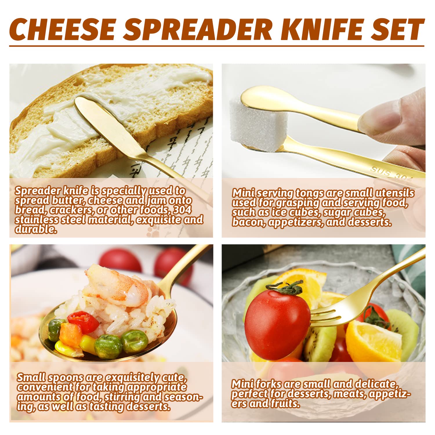 Mlurcu Cheese Butter Spreader Knives Set Charcuterie Board Accessories Stainless Steel Spreader Knives Forks Spoons Mini Serving Tongs Small Dipping Bowls Toothpick Flags Utensils for Pastry Making