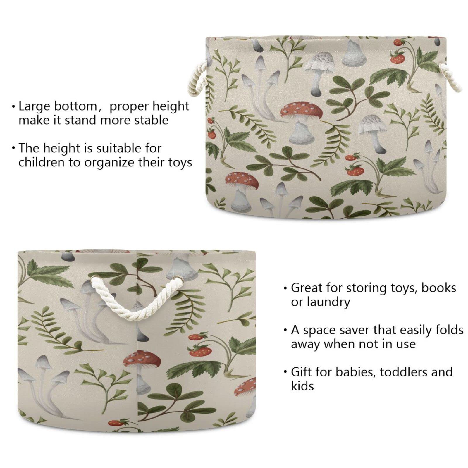Kigai Cotton Rope Basket Mushroom Pattern Large Storage Basket for Toys Blanket Baby Laundry Basket for Nursery, Closet, Bedroom, Home Organization