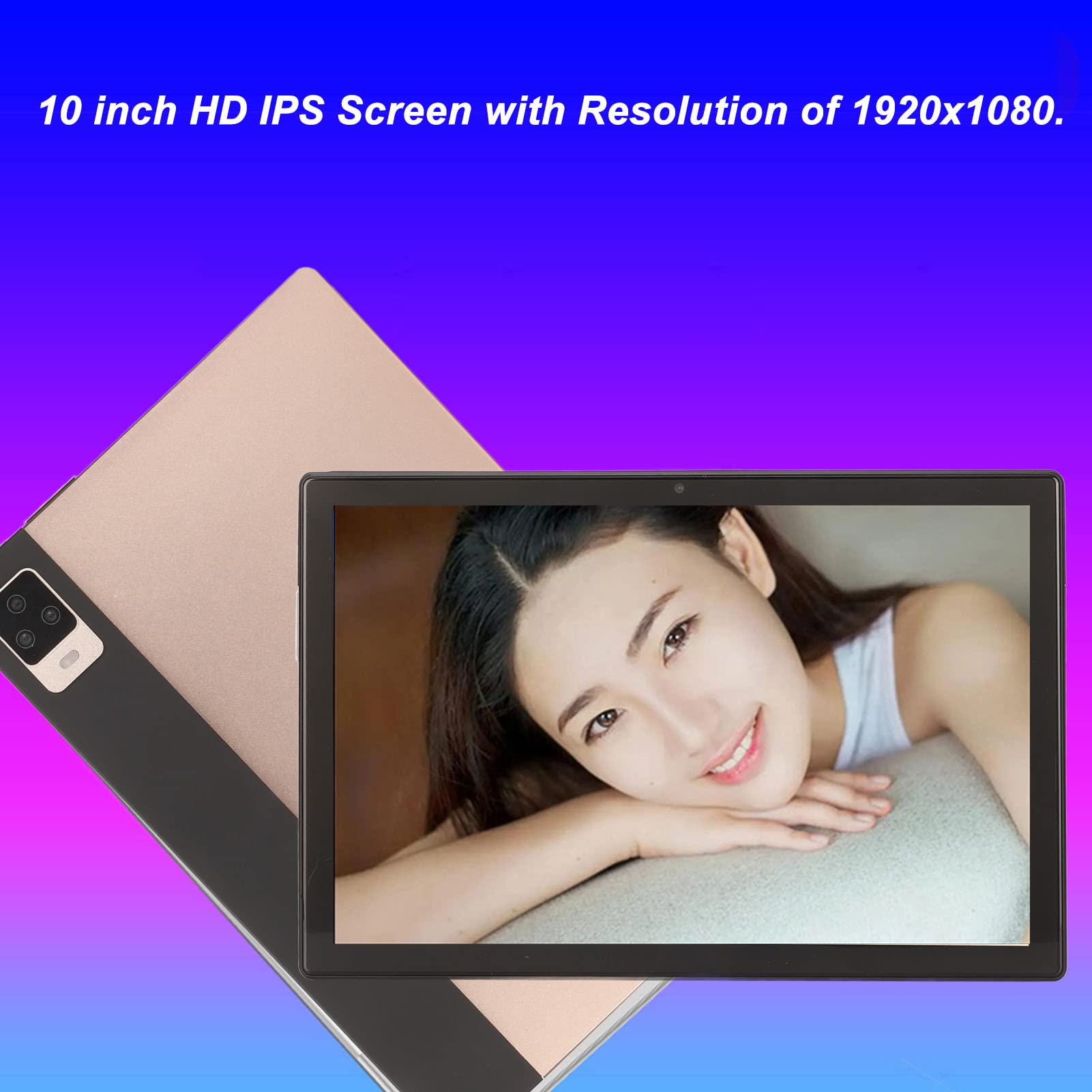 HD Tablet, IPS Screen 8GB RAM 256GB ROM 10 Inch Tablet Dual SIM Dual Standby Gold 100-240V 8 Core CPU for Kids for Android 12 for Learning (US Plug)