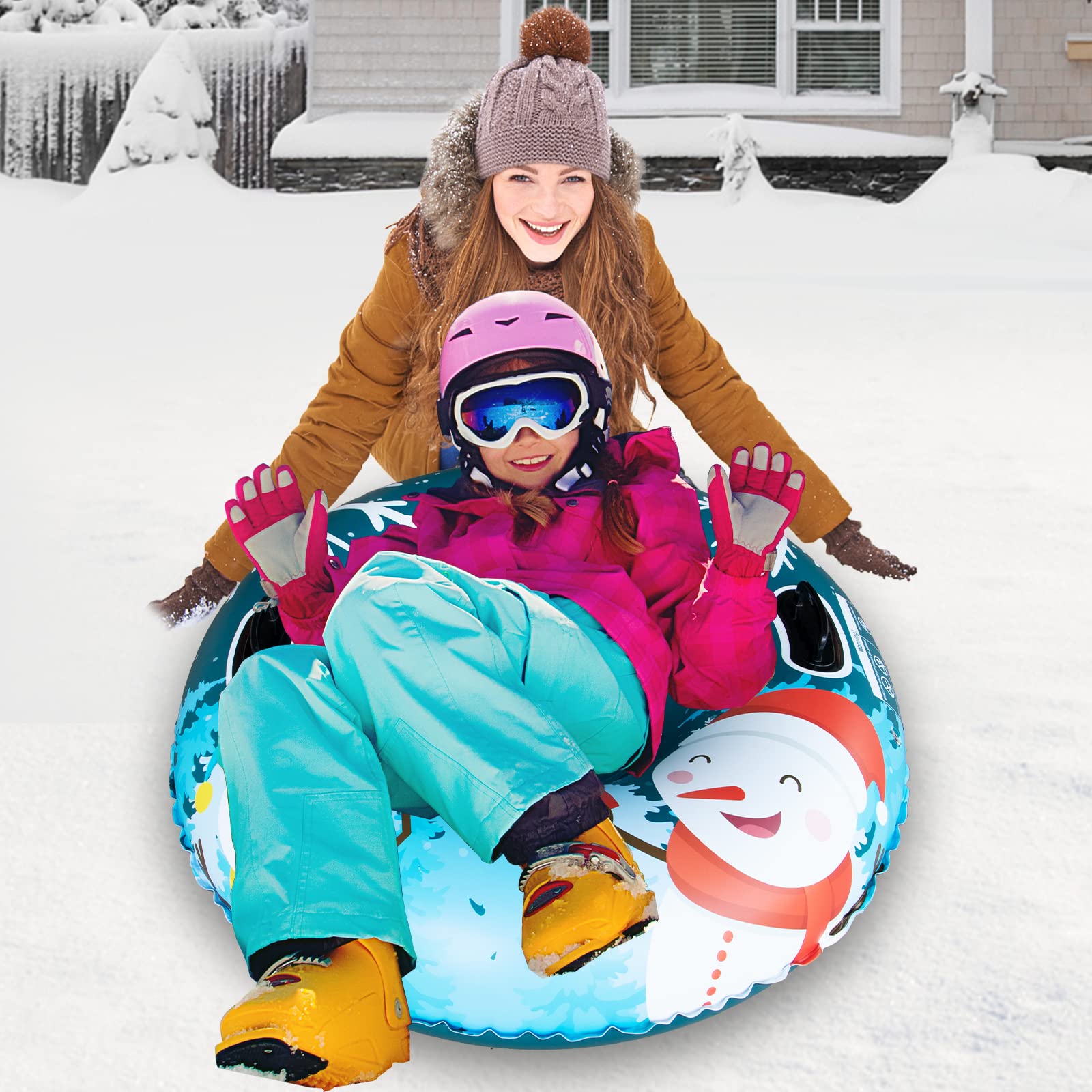 Josen Snow Tubes, Large Inflatable Snow Sleds Heavy Duty Sledding Snowboard with Sturdy Handles for Winter Outdoor Fun