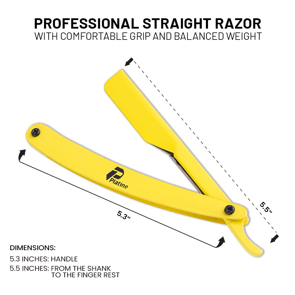 Platine Straight Razor, New Ergonomic Stainless Steel Straight Edge Razor with 10 Extra Premium Blades - Barber razor for Personal & Professional Usage (Pink)