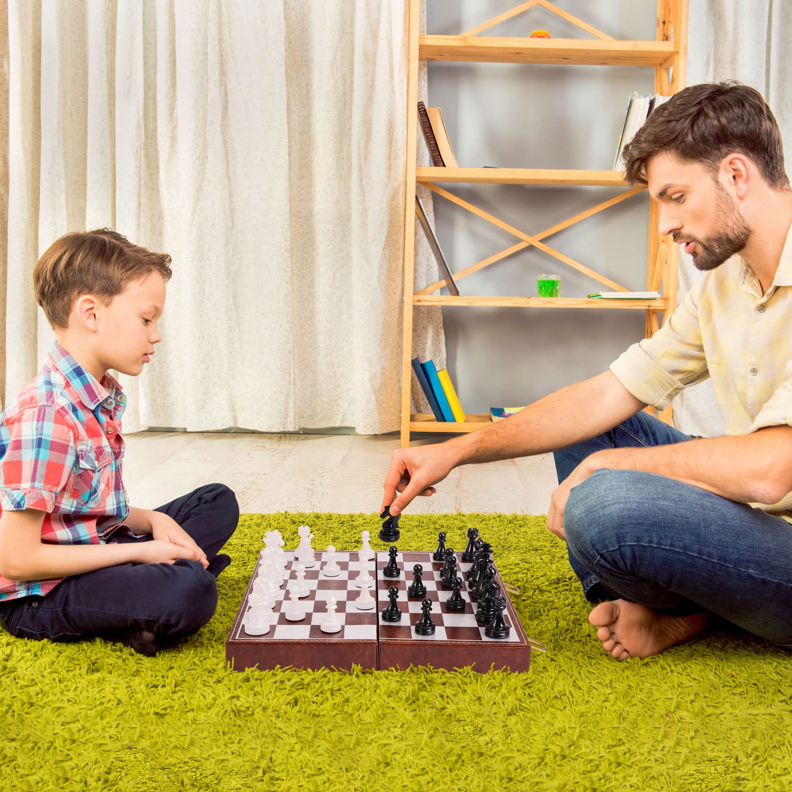 Magnetic Chess Set Checkers Game Set for Adults Kids (2 in 1) -12" Magnetic Chess Pieces & Portable Folding Leather Chess Board Travel Chess Sets Board Game – 24 Cherkers Pieces with Storage Box