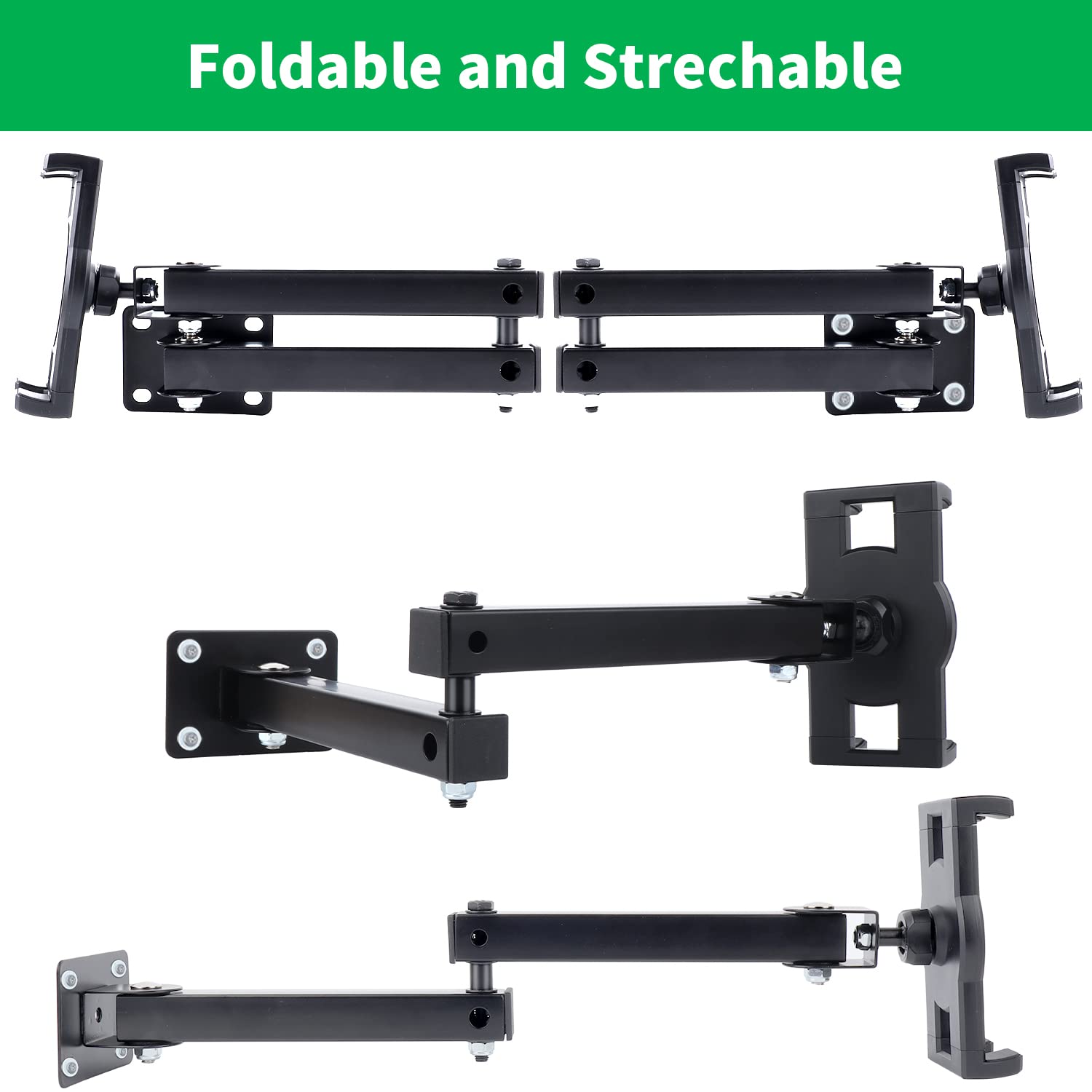 Mippko Foldable Tablet Wall Mount Holder,Multiple Angles Adjustment Extendable Articulating Aluminum Alloy Mount for 7~12.9 inch Tablets iPad/Nexus/LG G Pads/e-Reader/Switch