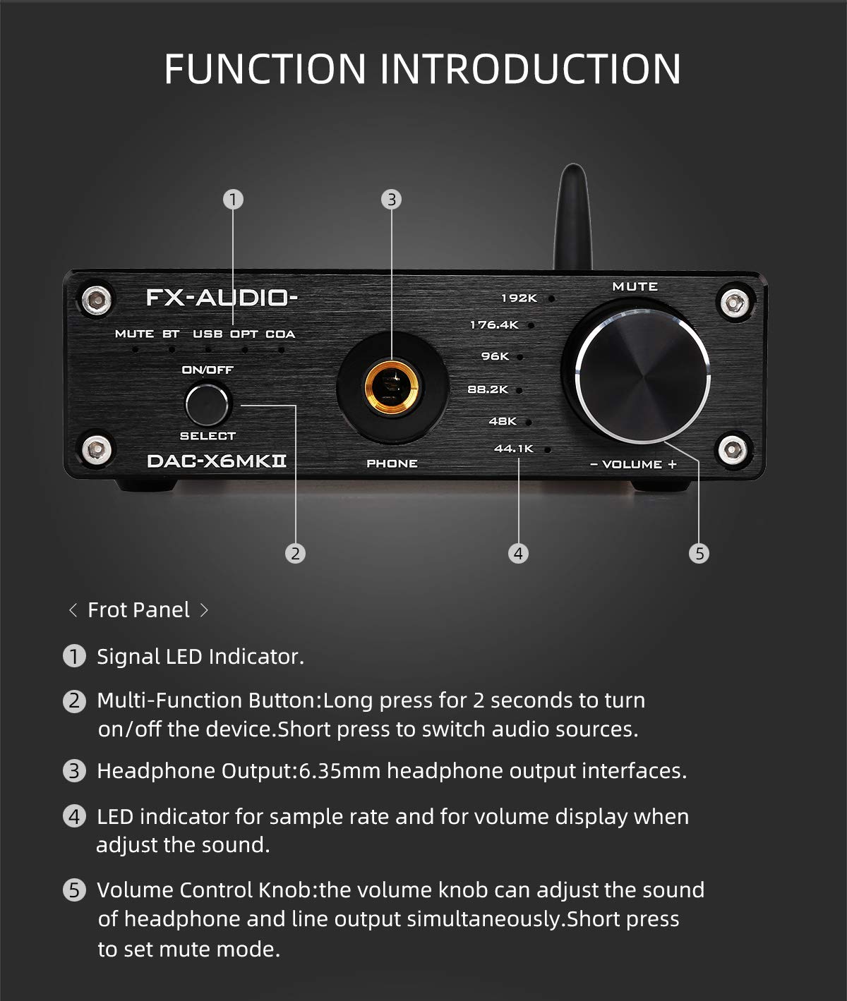 FX-Audio DAC-X6 MKII Bluetooth 5.0 Digital Audio Decoder DAC 24-bit/192kHz USB/Coaxial/Optical Headphone Amp Mini HiFi Pre-Amplifier Sliver