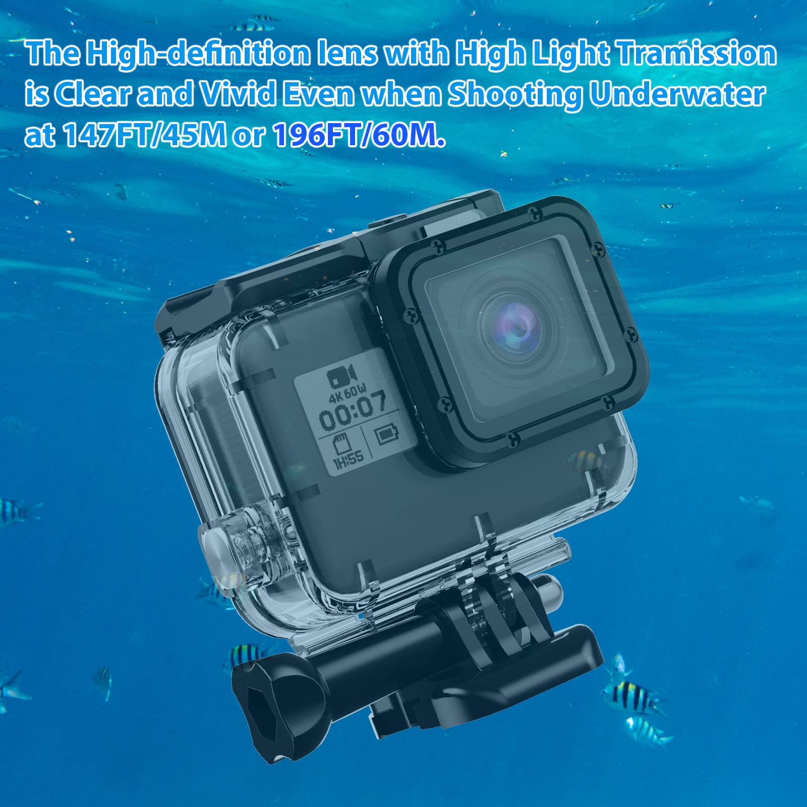 HONGDAK Waterproof Housing Case for GoPro Hero 4/3/3+, 60M/196FT Underwater Protective Dive Housing Shell with Bracket Mount Accessories for GoPro Hero4, Hero3+, Hero3 Action Camera Outside Sports