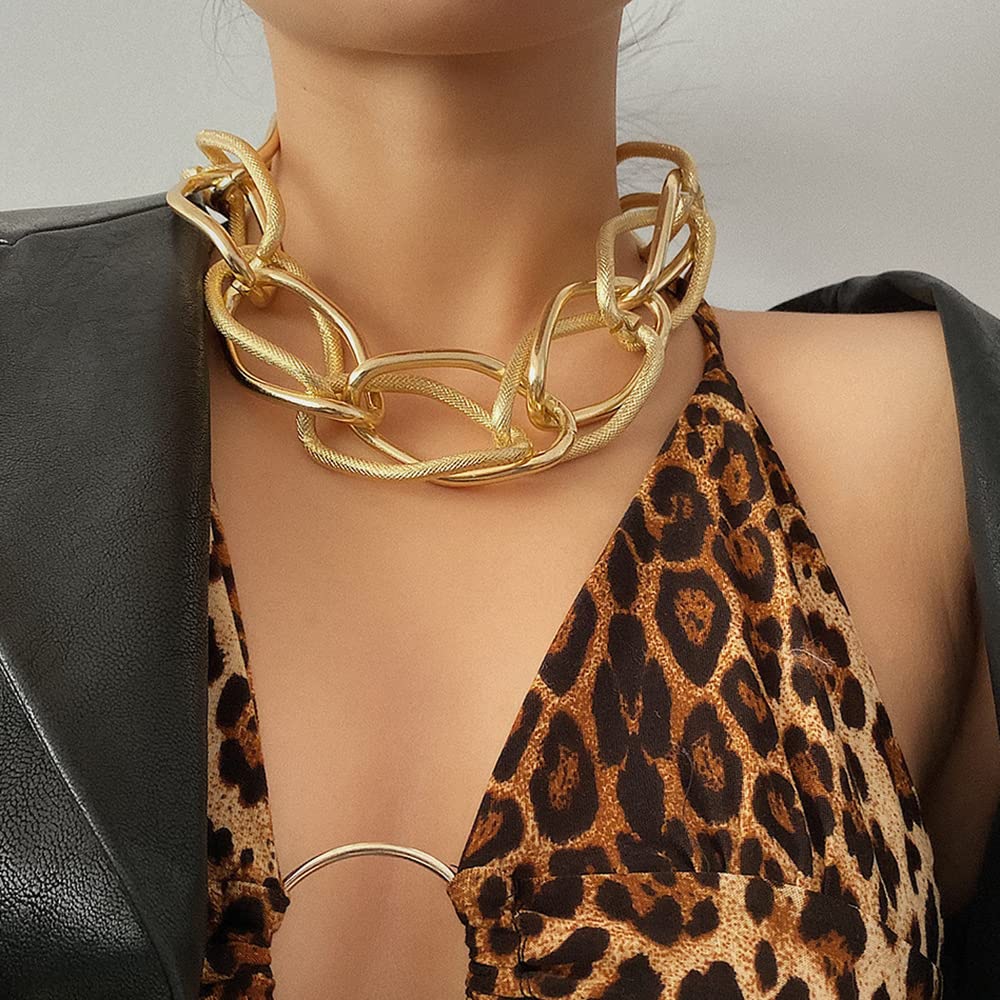 Jumwrit Chunky Choker Necklace Statement Thick Necklace Heavy Gold Chain Necklace Costume Accessory for Women