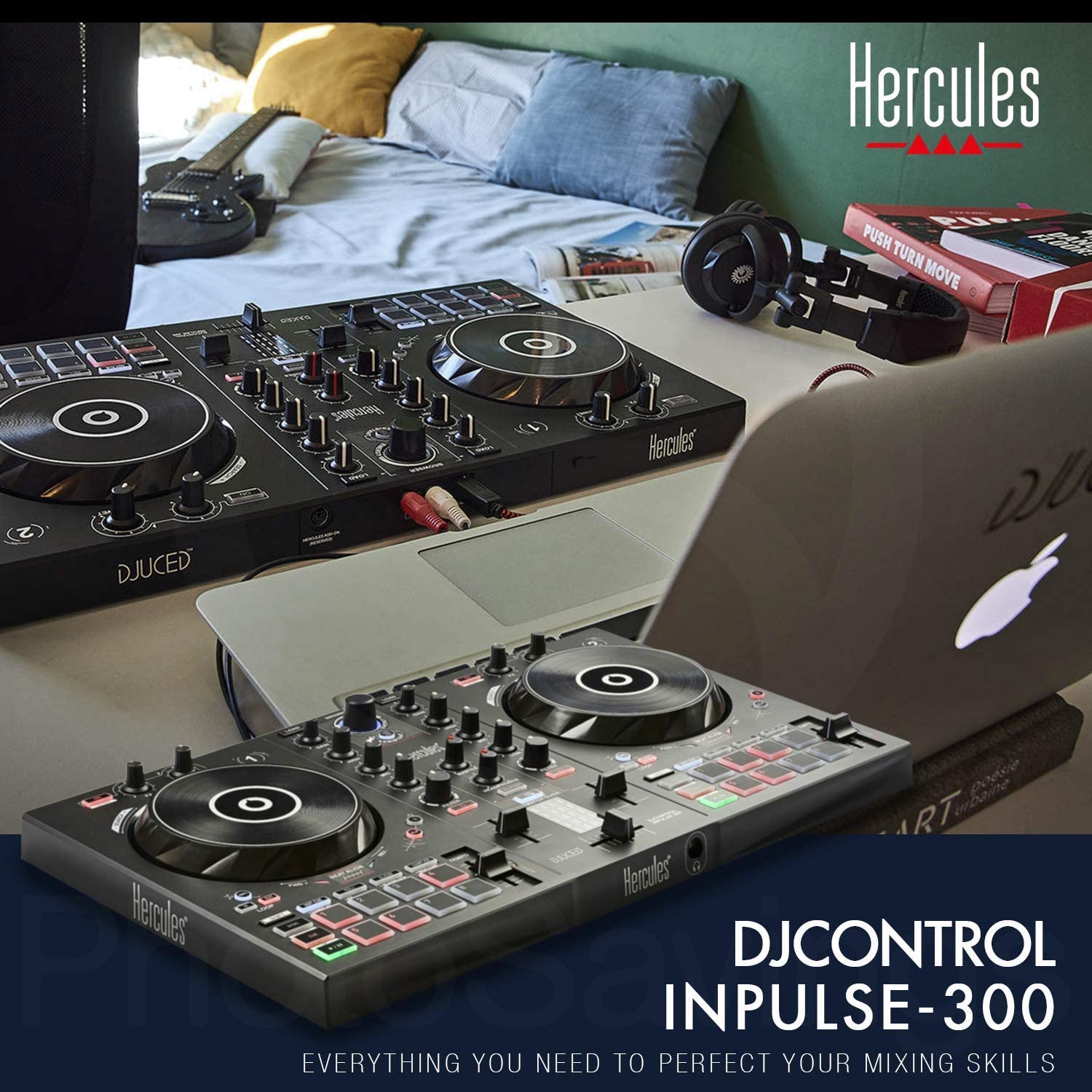 Hercules DJContorl Inpulse 300 Controller + Headphones + Microphone + Premium Accessory Bundle
